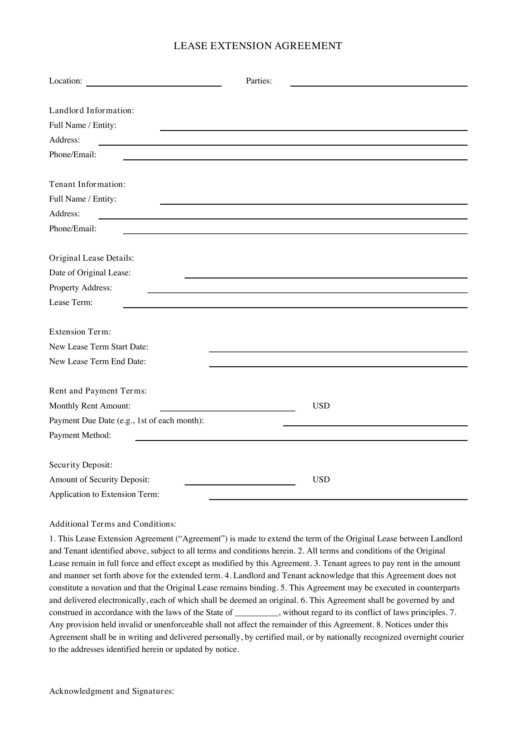 Lease Extension Agreement Template